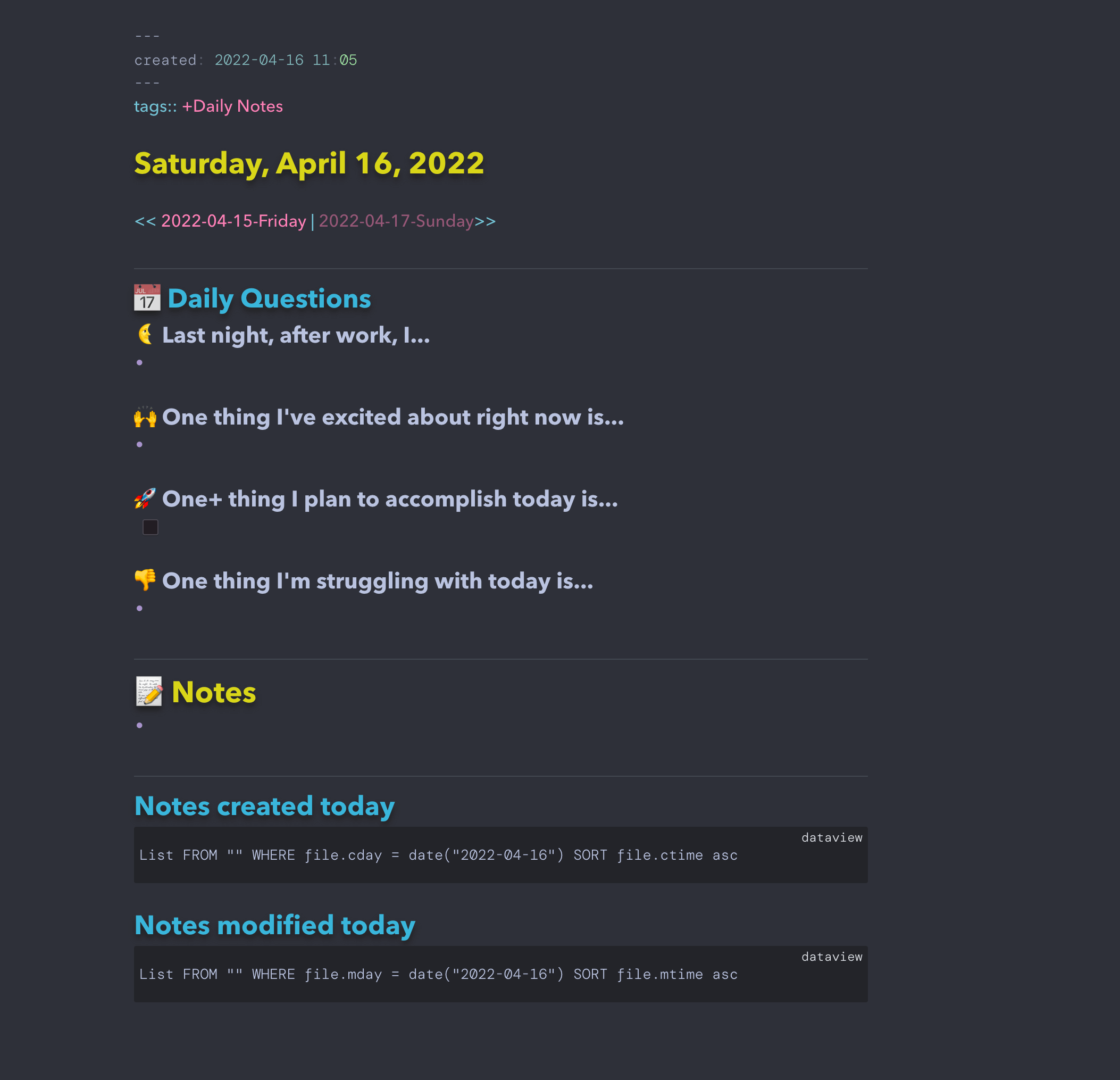 My Obsidian Daily Note Template Dann Berg Blog Newsletter Shop 